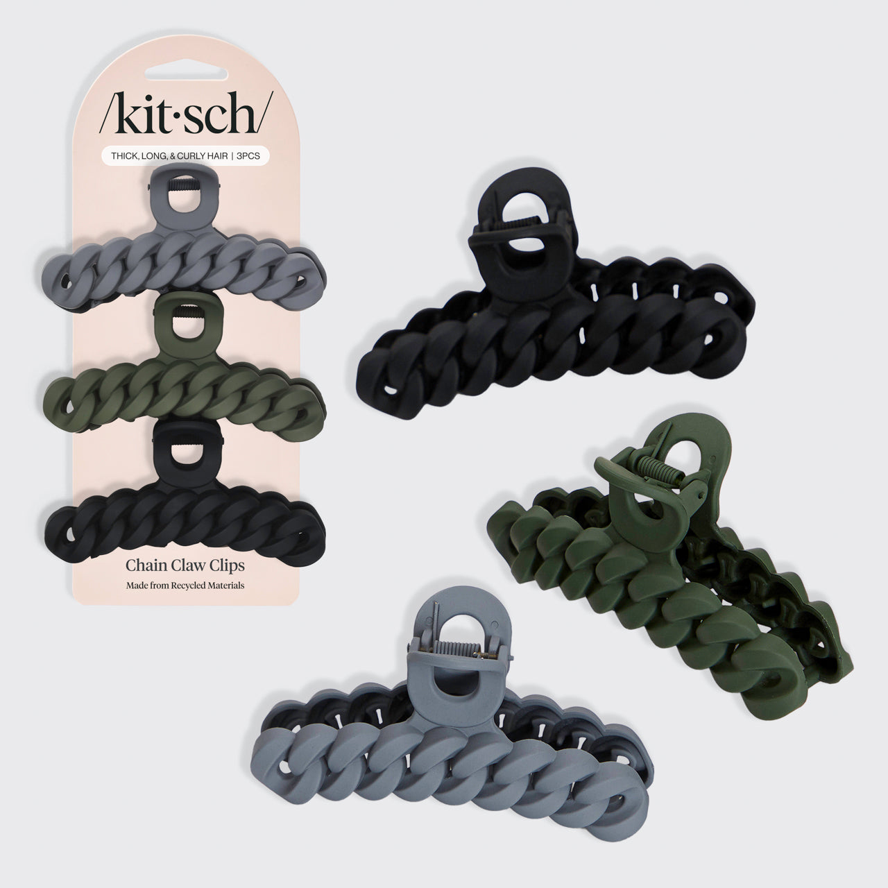 Black & Moss Chain Claw Clips 3pc Set | KITSCH